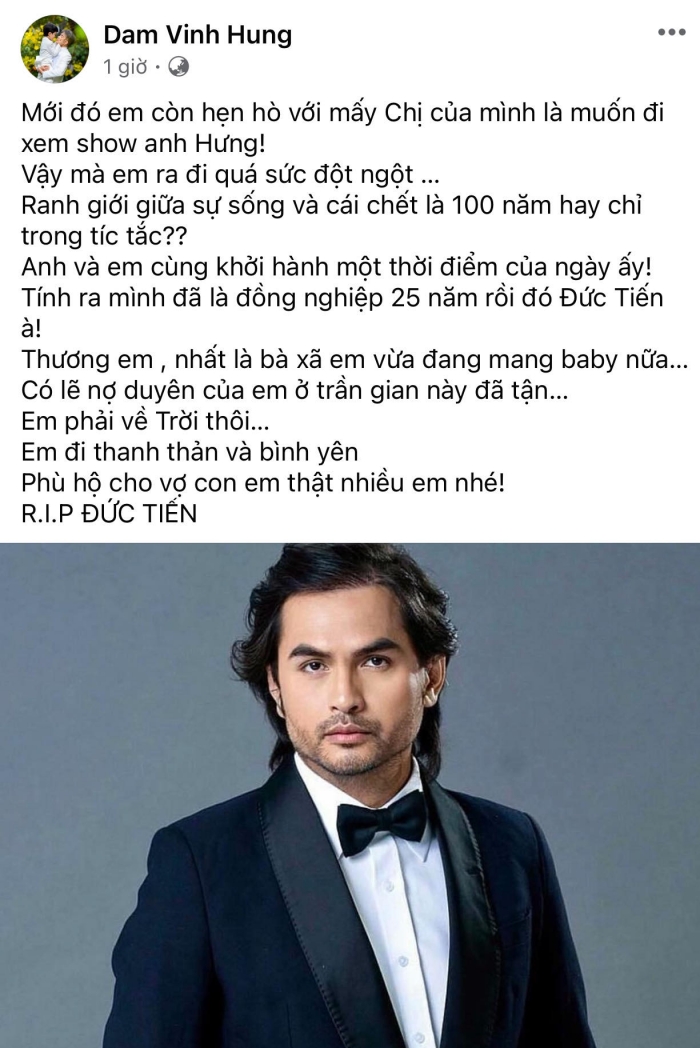 Đàm Vĩnh Hưng xót xa chia sẻ về việc vợ cố diễn viên Đức Tiến đang mang thai con thứ 2